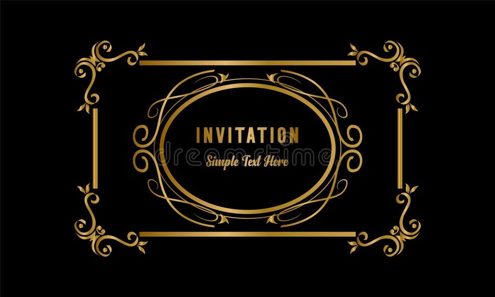 Gold Invitation Frame Floral Template Element Vector Stock Illustration ...