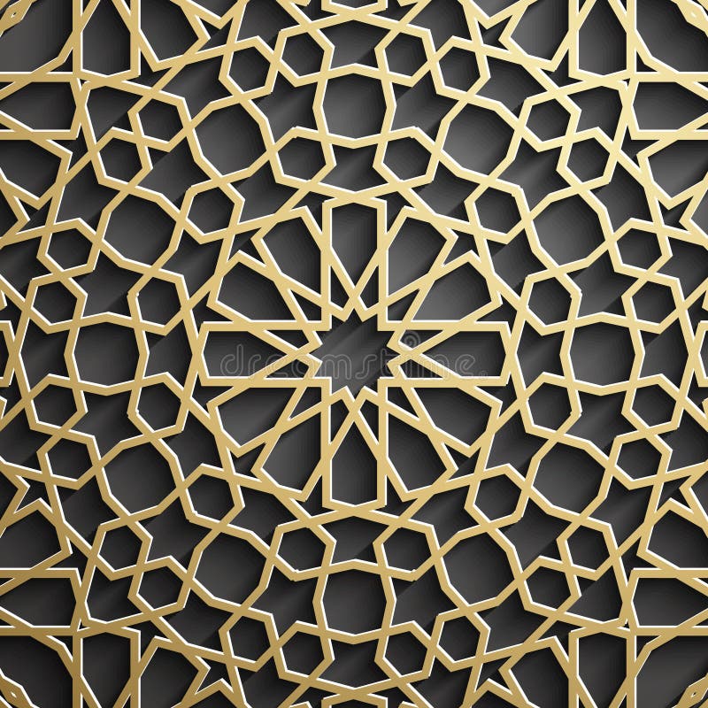Gold Islamic Pattern on Black Background. Islamic Ornament Vector ...