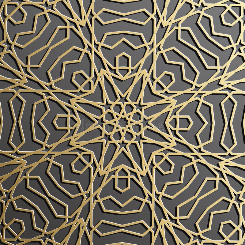 Gold Islamic Pattern on Black Background. Islamic Ornament Vector ...