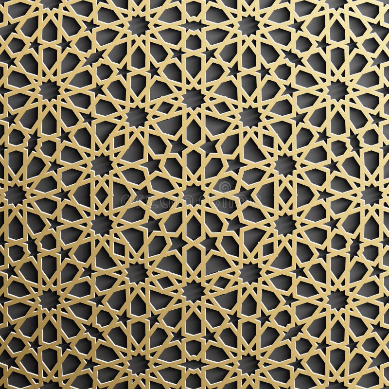 Gold Islamic Pattern on Black Background. Islamic Ornament Vector ...