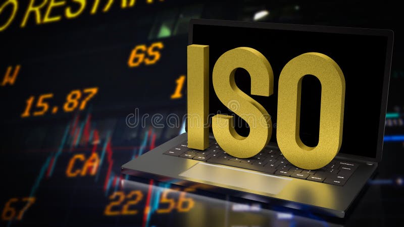 The Gold ISO on Laptop for Business Concept 3d Rendering Stock ...