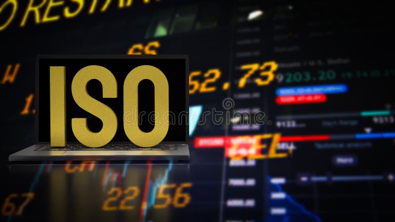 The Gold ISO on Laptop for Business Concept 3d Rendering Stock ...