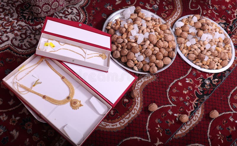 Gold Jewelries Placed on Stage for Gifting Stock Photo - Image of ...