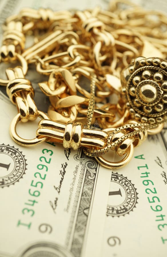 Gold Jewelry and Money stock photo. Image of gold, currency - 32038004