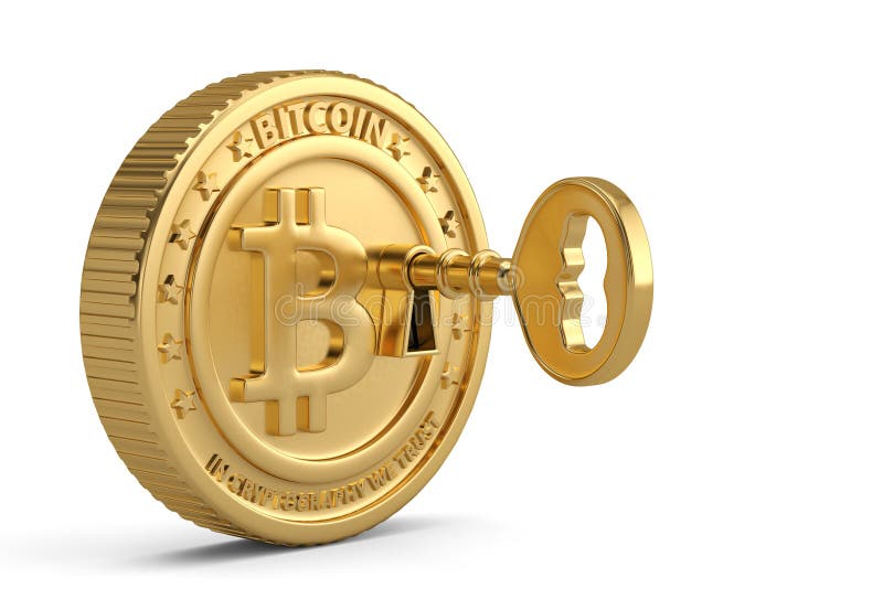 Gold Key on Bitcoin.3D Illustration. Stock Illustration - Illustration ...