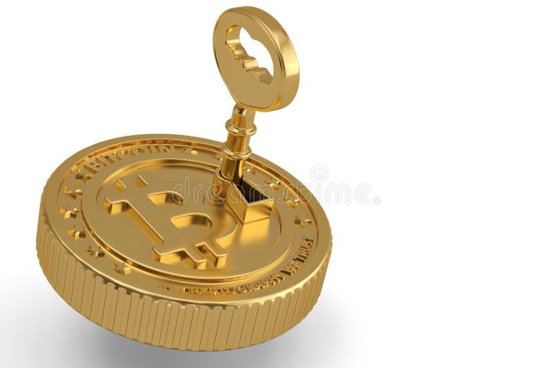 Gold Key on Bitcoin.3D Illustration. Stock Illustration - Illustration ...