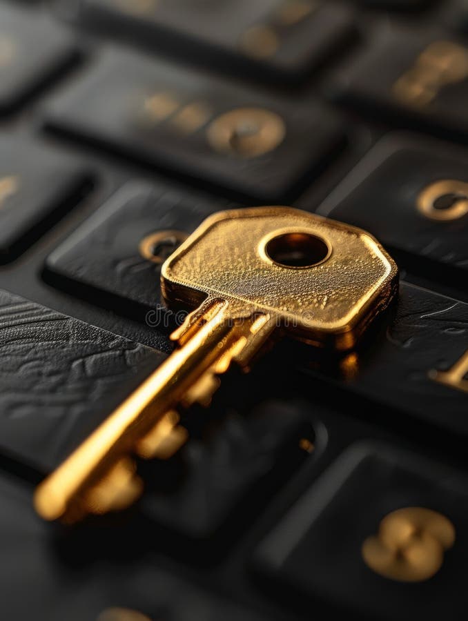Gold Key on a Black Computer Keyboard, Security Concept. Stock Image ...