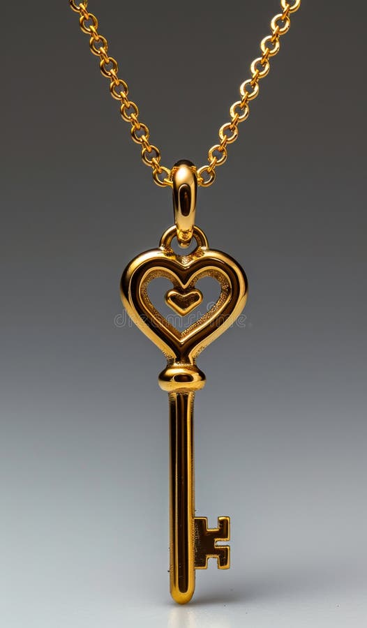 A Gold Key with a Heart on it Stock Photo - Image of accessory, gold ...