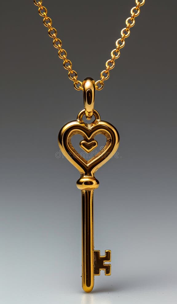 A Gold Key with a Heart on it Stock Photo - Image of accessory, gold ...