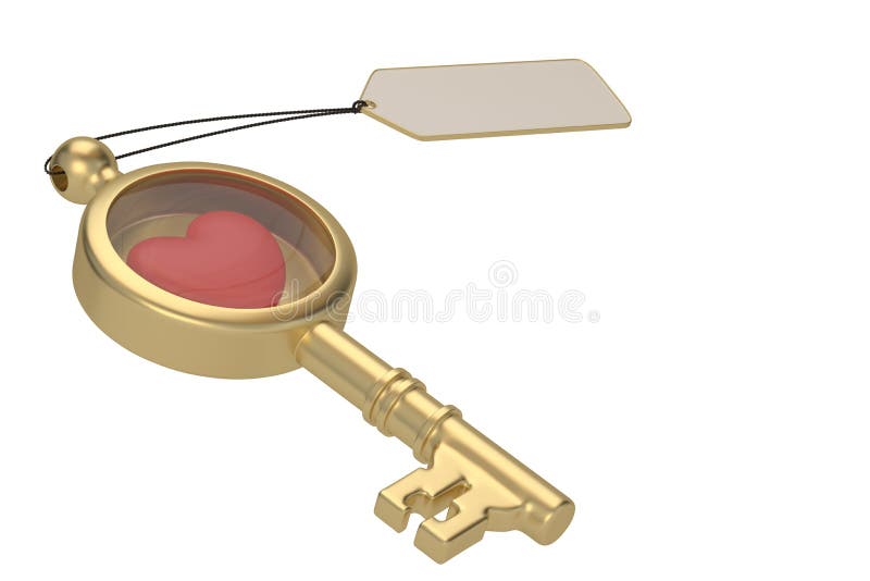 Gold Key and Heart Isolated on White Background, 3D Rendering. 3D ...