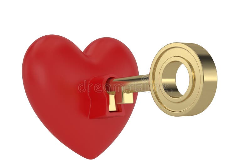 Gold Key and Heart Isolated on White Background, 3D Rendering. 3D ...