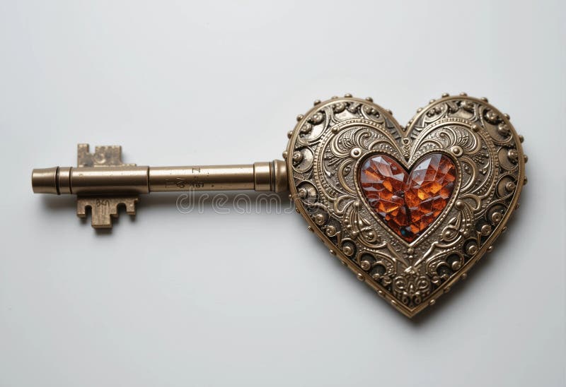 A Gold Key with a Heart on it Stock Illustration - Illustration of love ...