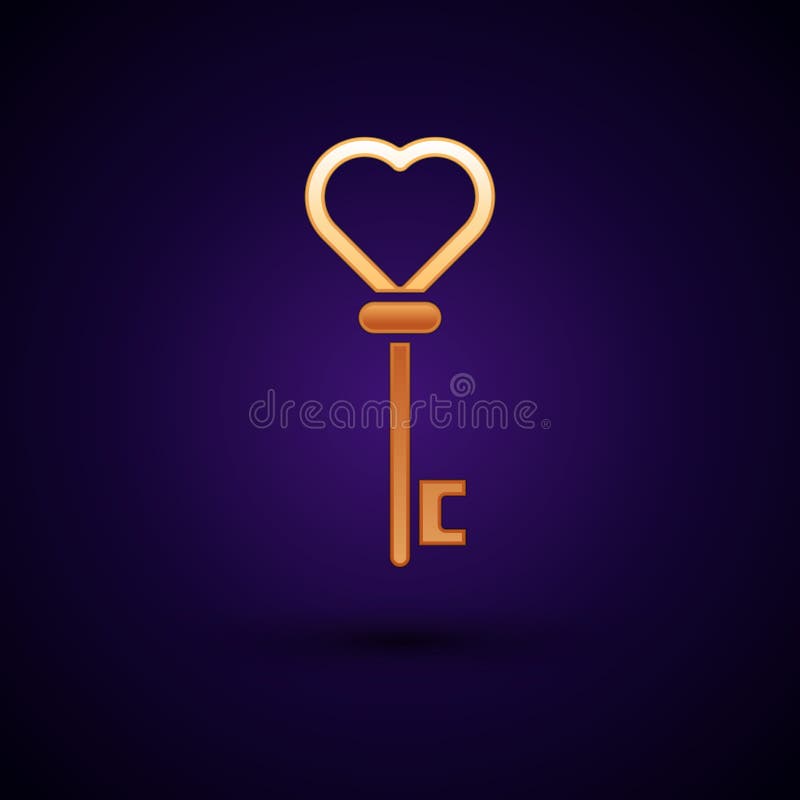 Gold Key in Heart Shape Icon Isolated on Dark Blue Background. Vector ...