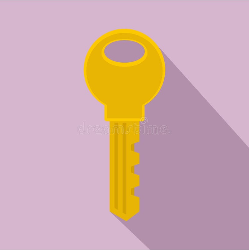 Gold key icon, flat style stock illustration. Illustration of ...