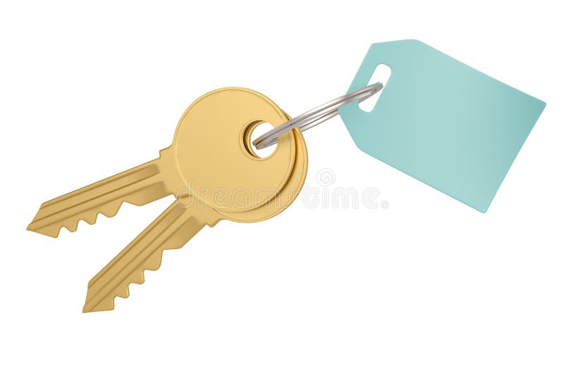 Gold Key and Label Isolated on White Background 3D Illustration Stock ...