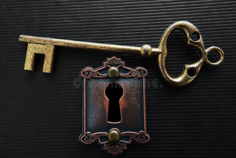 Gold key and lock stock photo. Image of hole, security - 72678446