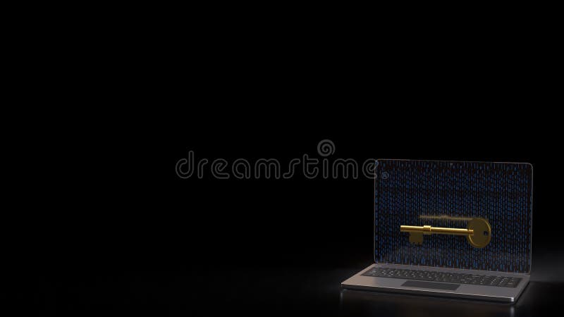 The Gold Key on Notebook for Security Technology Concept 3d Rendering ...