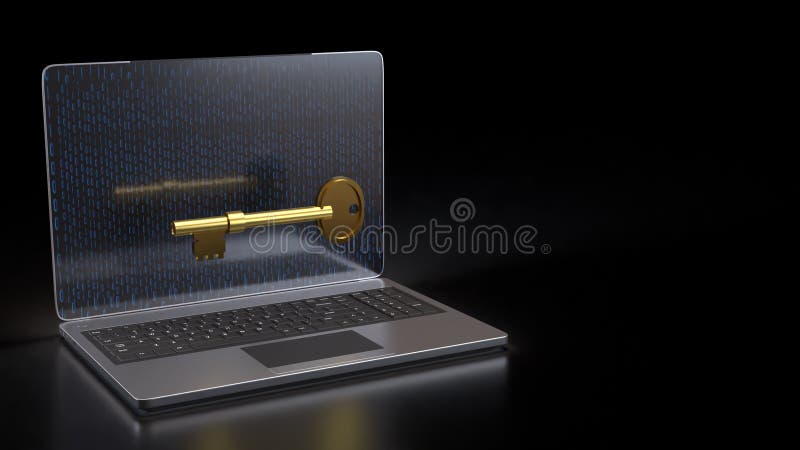 The Gold Key on Notebook for Security Technology Concept 3d Rendering ...