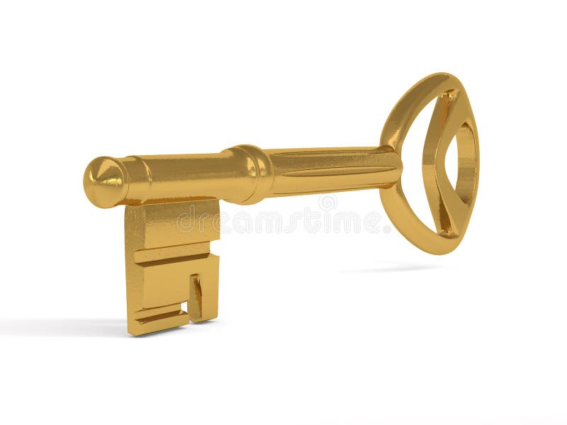 Gold Key on White Background. 3d Rendering Stock Illustration ...