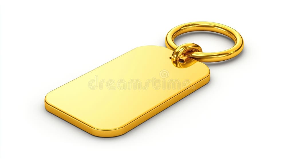 Gold Keychain Mockup, Blank Rectangle Tag, White Background, 3D Render ...