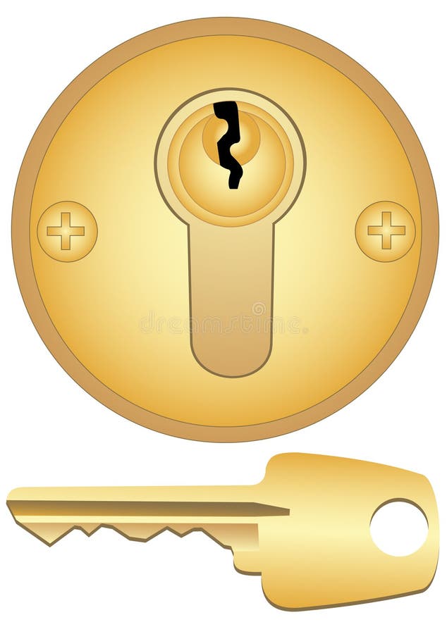 Gold Key and Keyhole, Wood Door Background, Banner. 3d Illustration ...