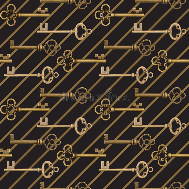 Gold Keys Background that is Seamless Stock Image - Image of object ...