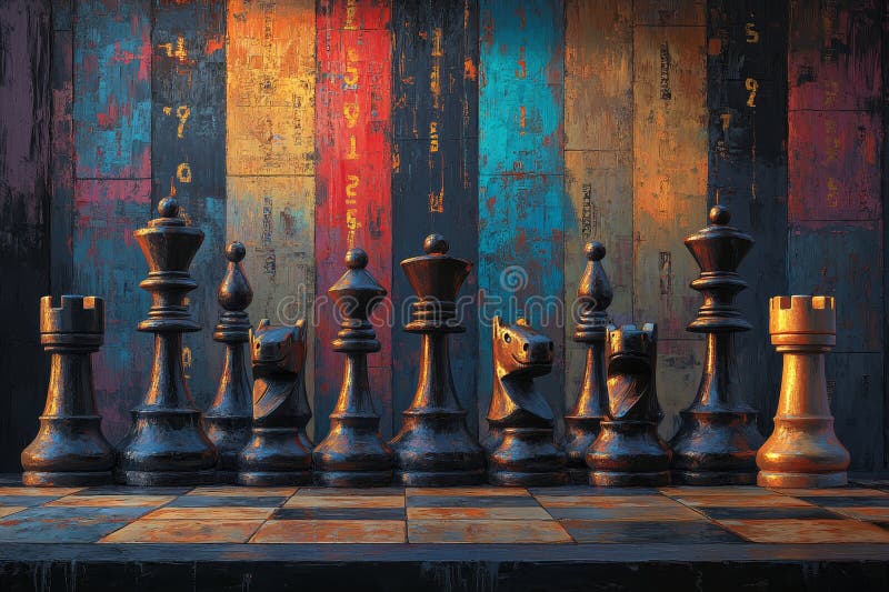 The Gold King Piece Accompanied by Silver Chess Pieces on a Game Board ...