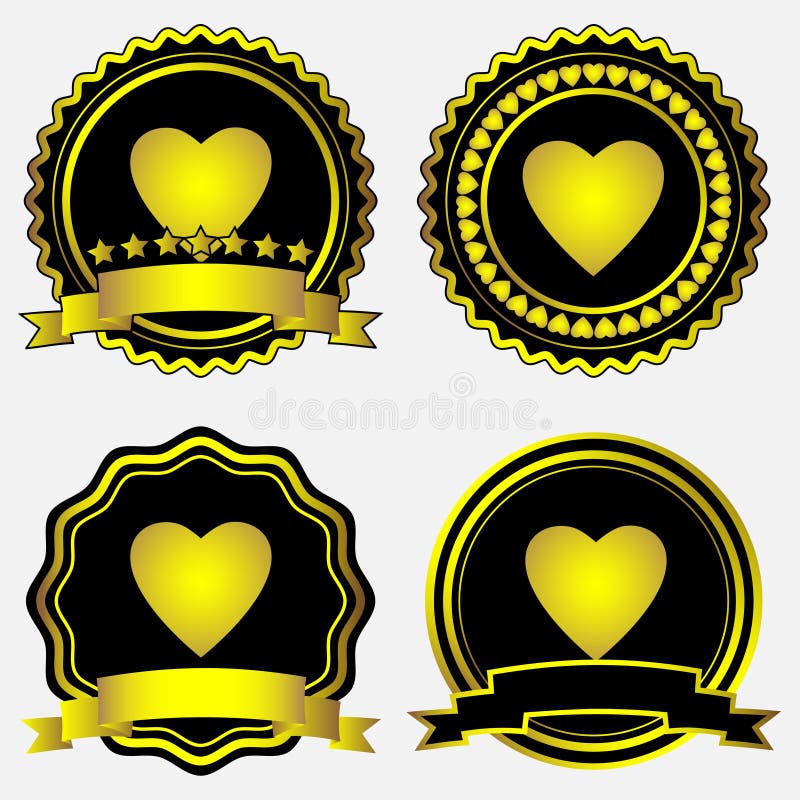 Gold labels with hearts stock vector. Illustration of celebration ...