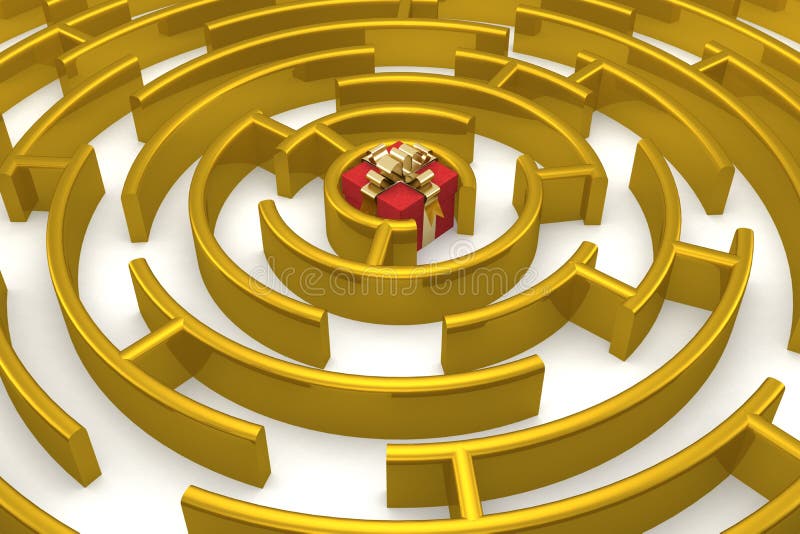 Gold Labyrinth with a Prize. Stock Illustration - Illustration of ...