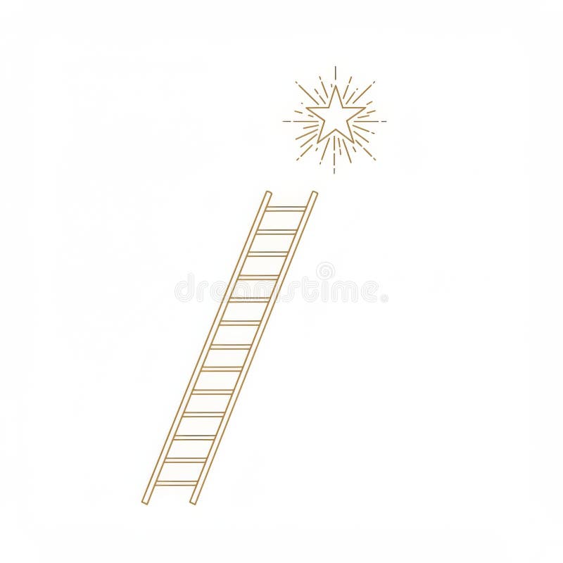 Gold Ladder Reaching a Star on White Background Stock Illustration ...