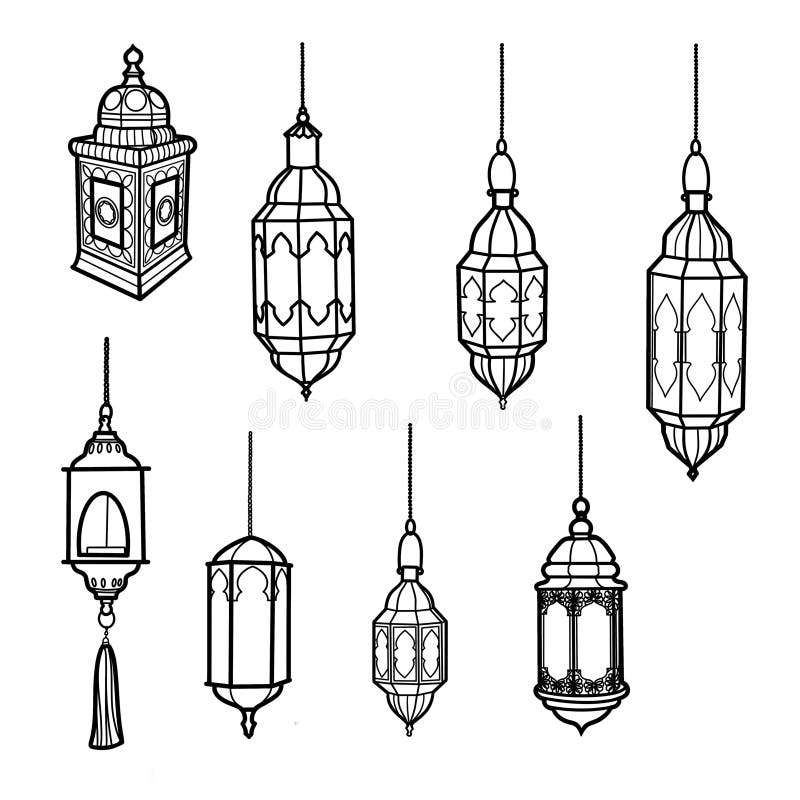 Black Ramadan Lantern Set for Coloring Page Stock Illustration ...