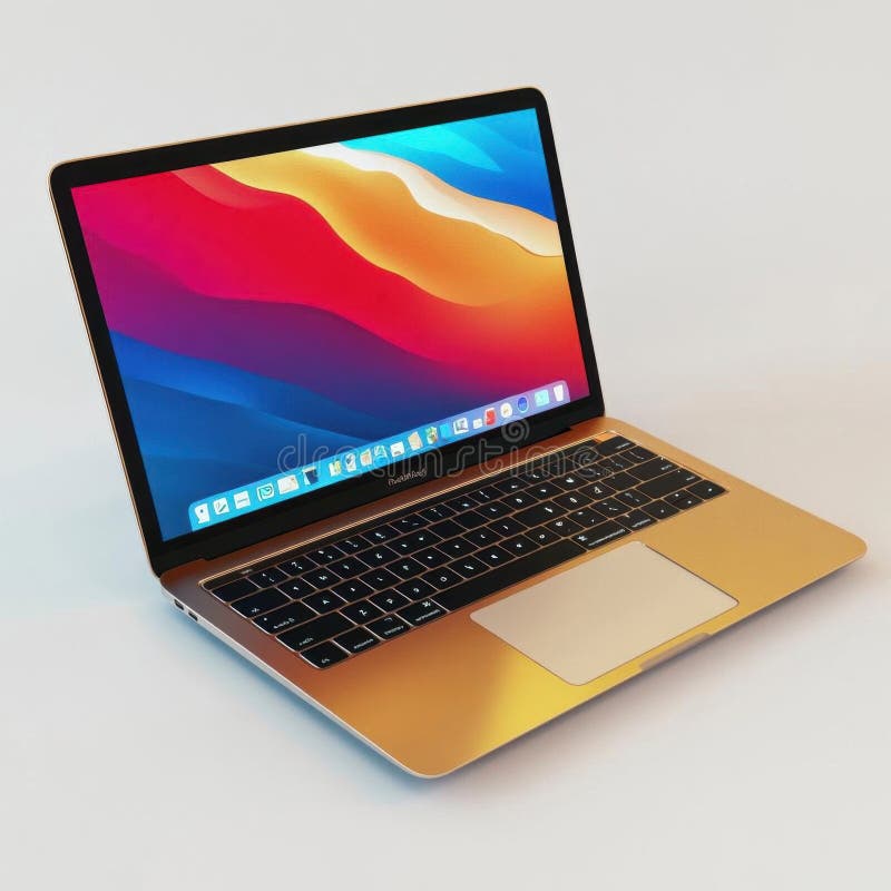 Gold Laptop with Abstract Desktop Background Stock Illustration ...