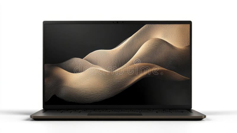 Gold Laptop with Abstract Wave Pattern Display Stock Illustration ...