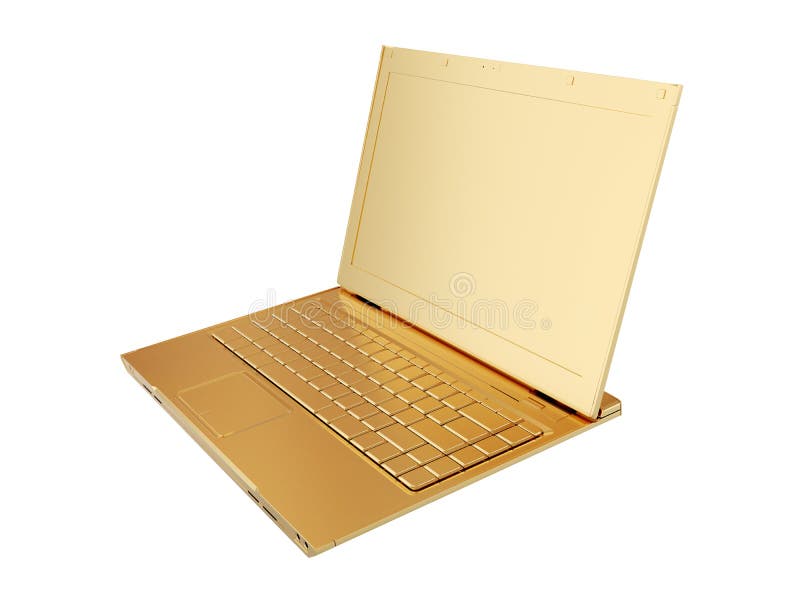 The Gold Laptop Isolated on a White Background. 3D Render Stock ...