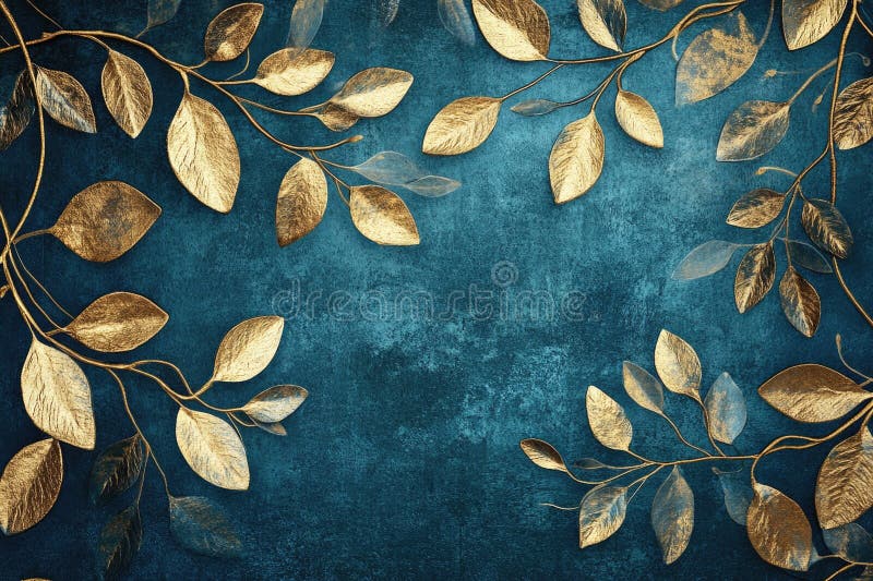 Gold Leaf Border on Blue Background Stock Photo - Image of ornament ...