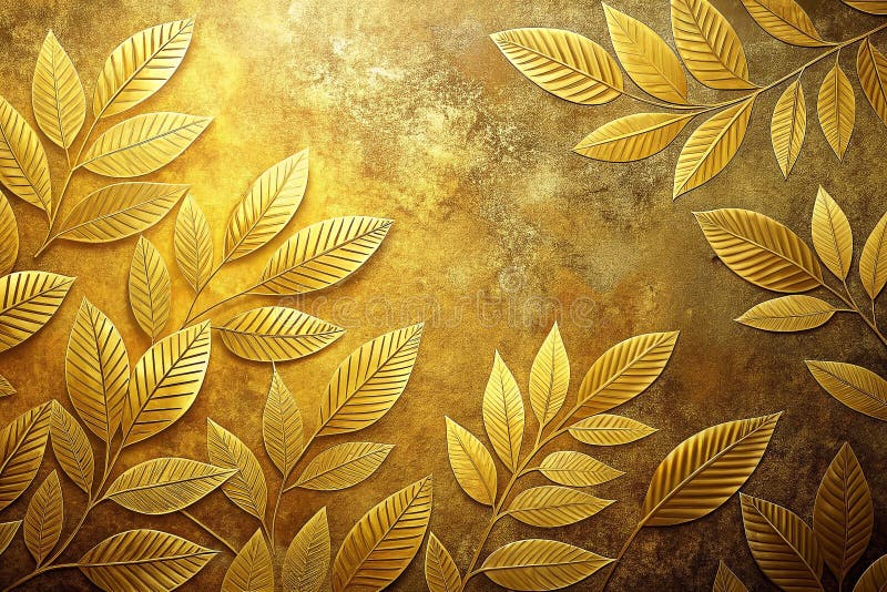 Gold Leaf Branches on Textured Backdrop Stock Illustration ...