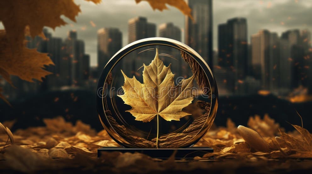 A gold leaf in a circle stock illustration. Illustration of fall ...