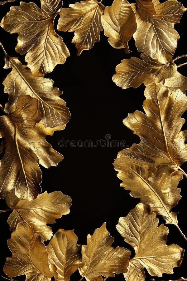 Gold Leaf Frame with a Black Background Stock Photo - Image of style ...