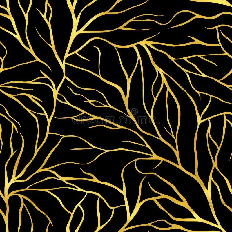 Gold Leaf Pattern on Black Background: Elegant Abstract Design Stock ...