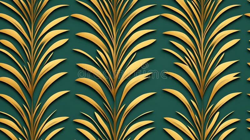 Gold Leaf Pattern on Teal Green Background Elegant Repeating Texture ...
