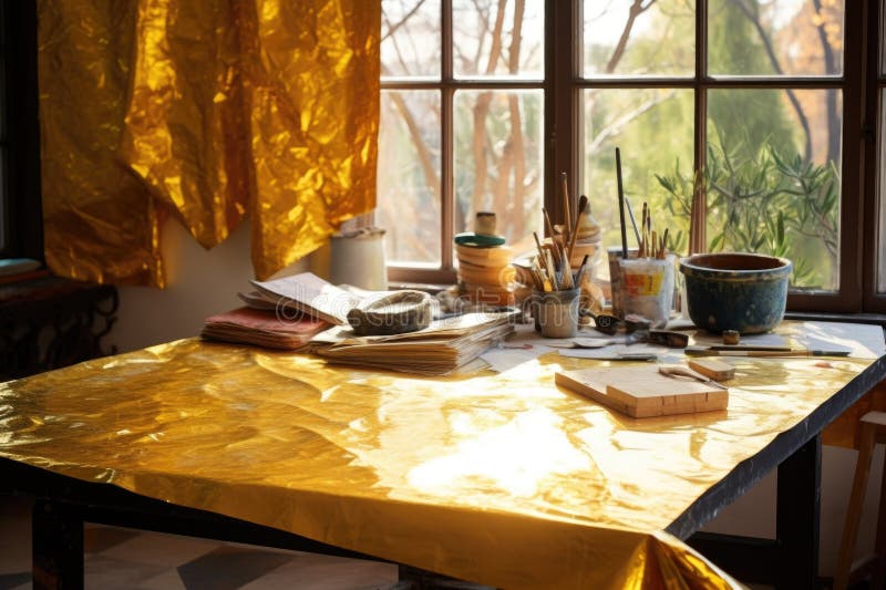 Gold Leaf Sheets on a Marble Working Table Stock Illustration ...
