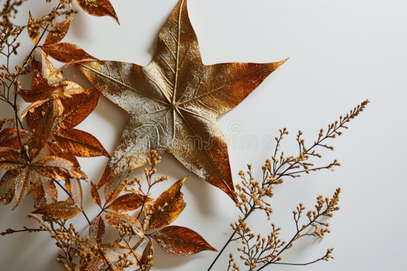 A Gold Leaf with a Star on it Stock Illustration - Illustration of ...