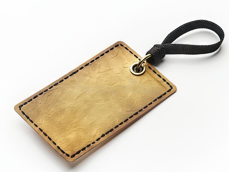 A Gold Leather Luggage Tag with Black Strap Stock Photo - Image of ...