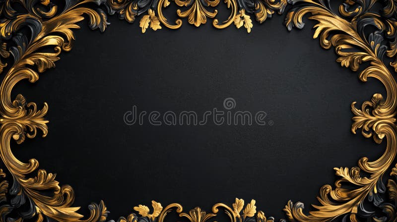 Gold Leaves Frame on Grunge Black Background Stock Illustration ...