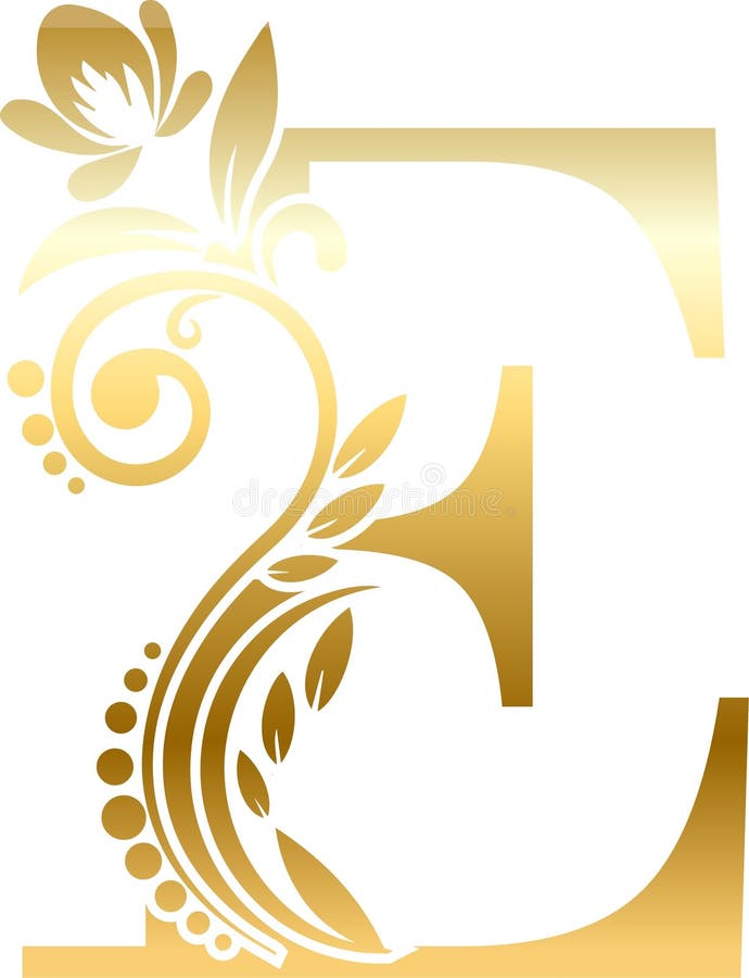Gold Letter E stock photo. Illustration of calligraphy - 294352666