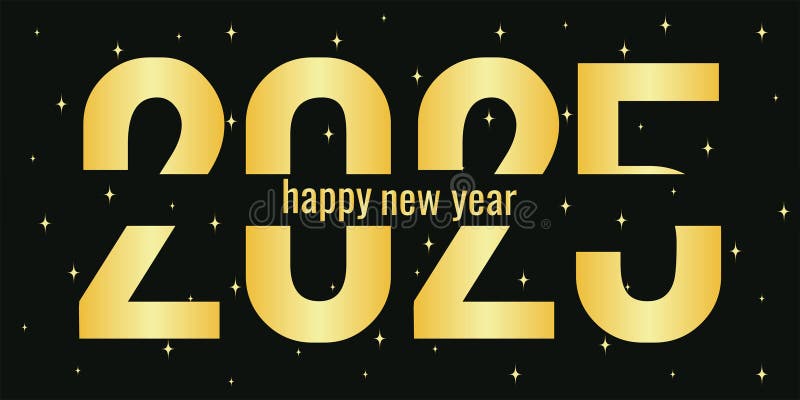 2025 Gold Lettering on Black Background, Stylish Banner Stock Vector ...