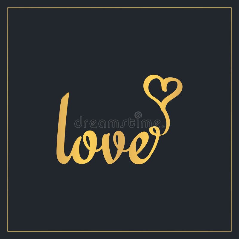 Gold Lettering Love and Heart Shape Stock Illustration - Illustration ...