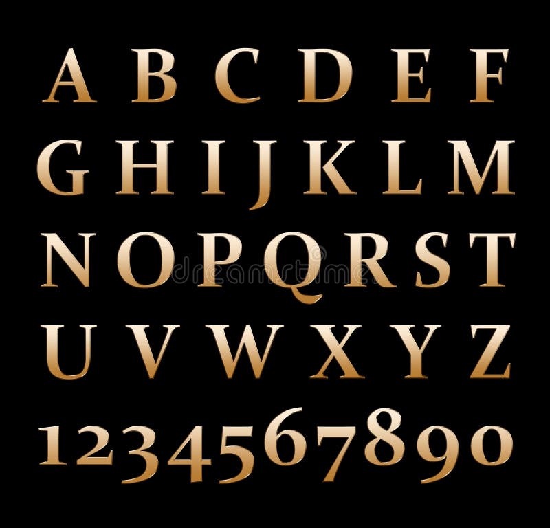Gold Letters and Numbers on a Black Background Stock Illustration ...