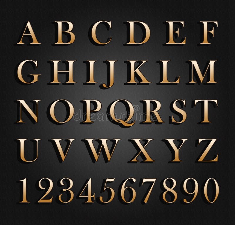 Golden Font Numbers Letters Typography Alphabet Metal Stock Photos ...