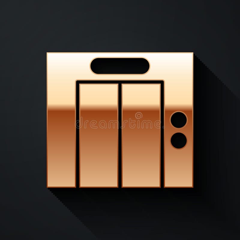 Gold Lift Icon Isolated on Black Background. Elevator Symbol. Long ...